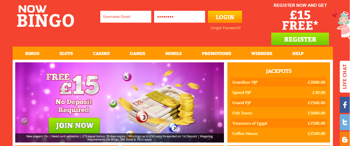 Now Bingo Review - £15 No Deposit Bonus upon Registration!